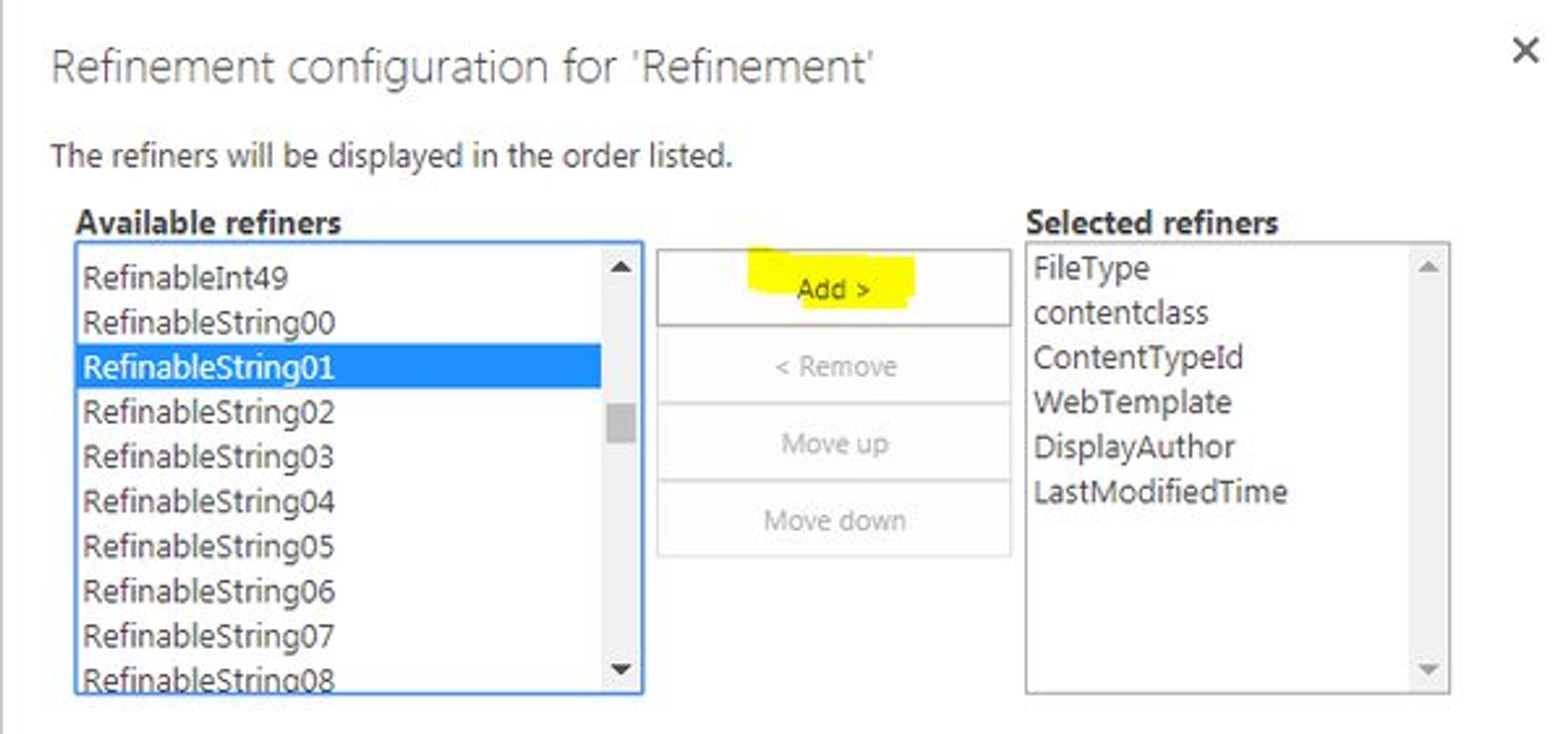 Add Taxonomy filed in SharePoint search refinement web part